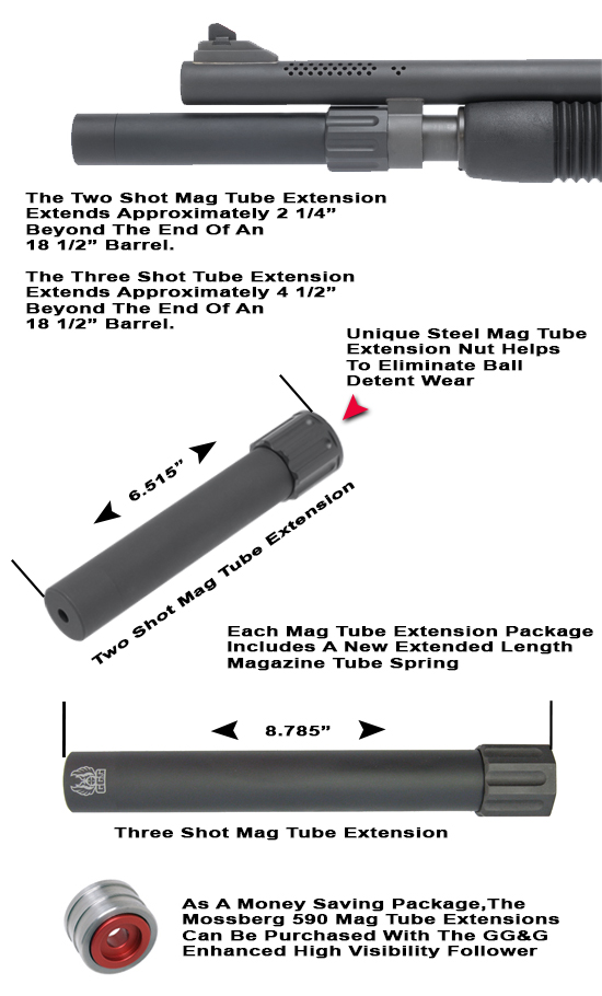 Mossberg 590 Magazine Extension|Two And Three Shot Tubes|GG&G